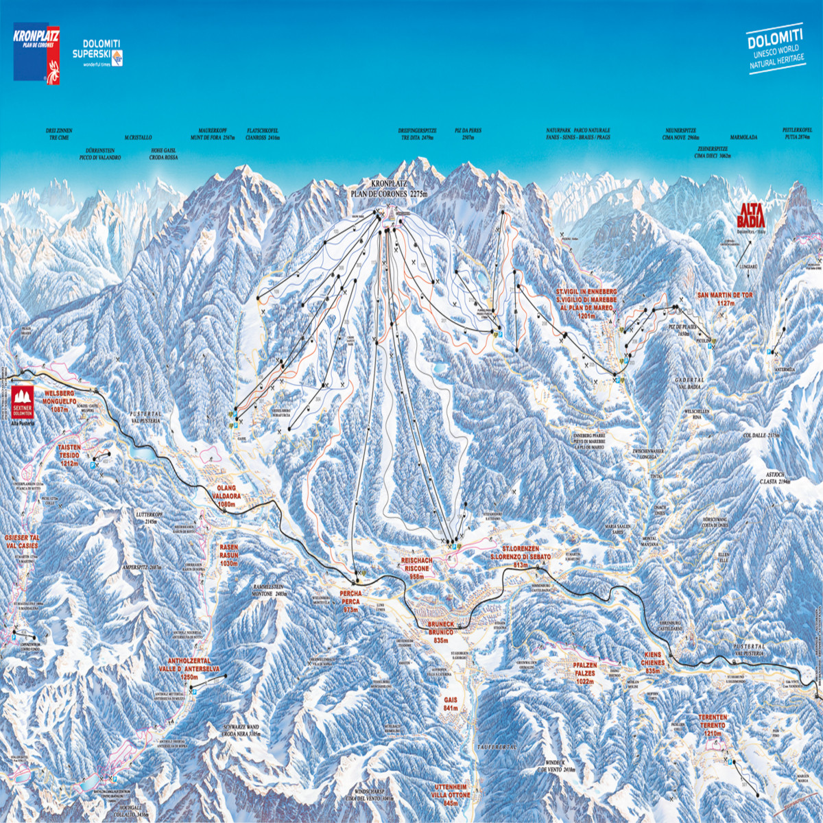 Kronplatz – Południowy Tyrol, narciarstwo na górze numer 1 w Dolomitach ...